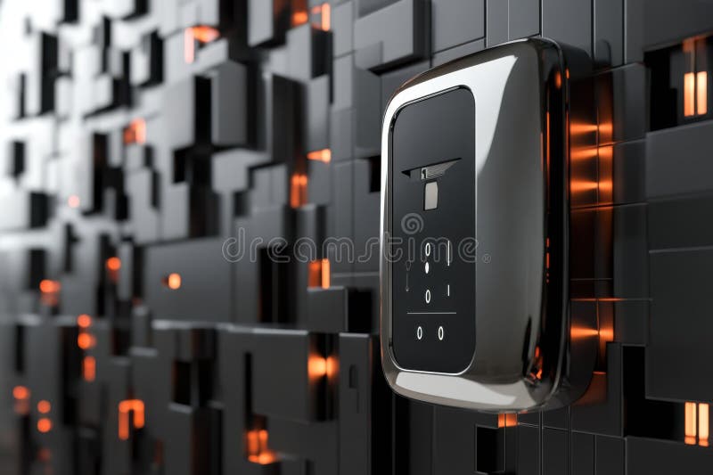 Modern Electronic Keypad on a Textured Black Wall with Glowing Accents ...