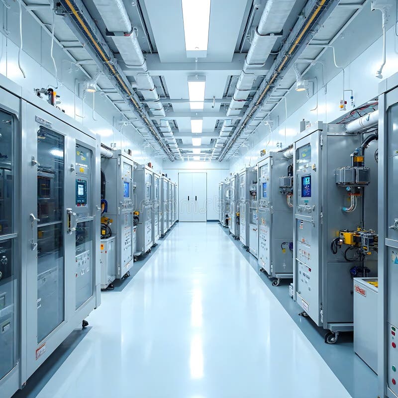 High-Tech Electronic Machinery Room with Industrial Equipment and ...