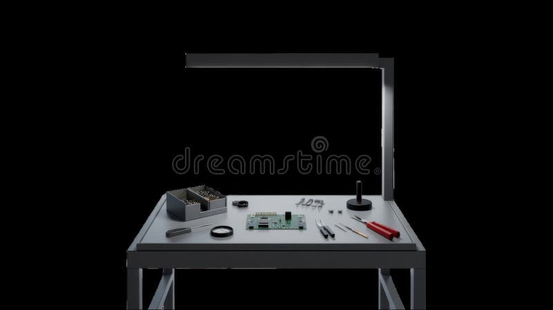 Electronics Repair Workstation with Tools and Components on Transparent ...