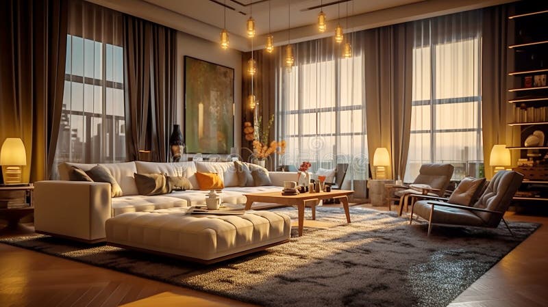 Modern Elegance Illuminates Comfortable Living Room DÃ©cor Design ...