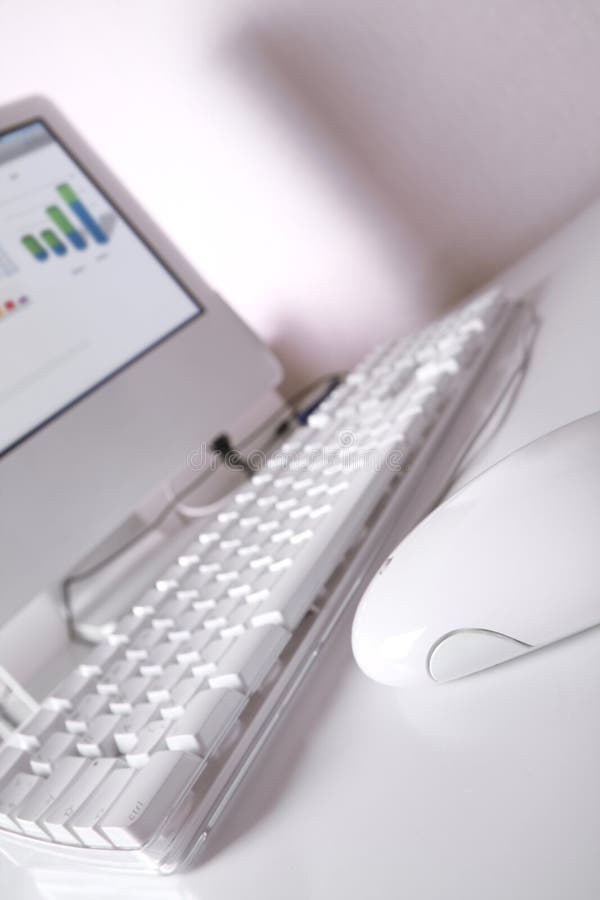 Modern Elegance Workplace. White Laptop on Foregro Stock Image - Image ...