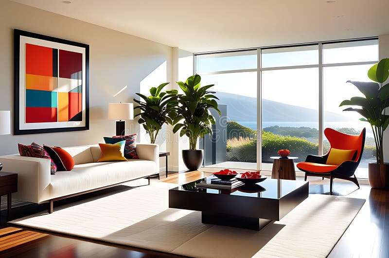 Modern Elegance: Wide-Angle View of a Spacious Living Room with ...