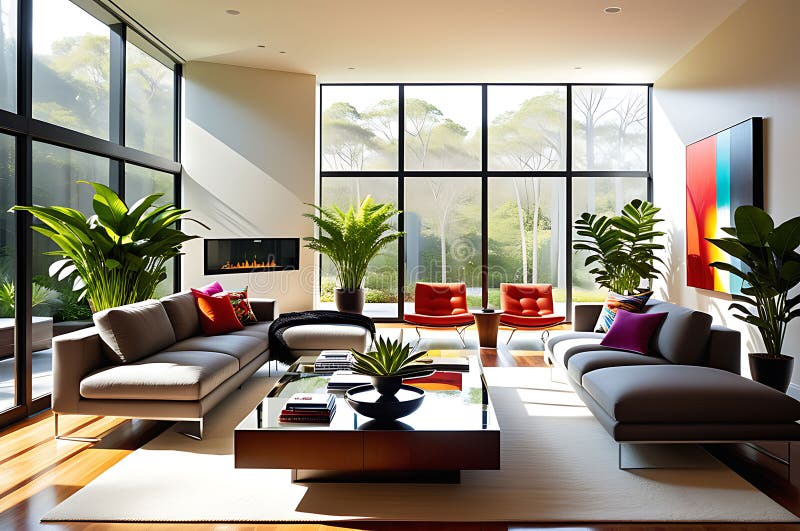 Modern Elegance: Wide-Angle View of a Spacious Living Room with ...