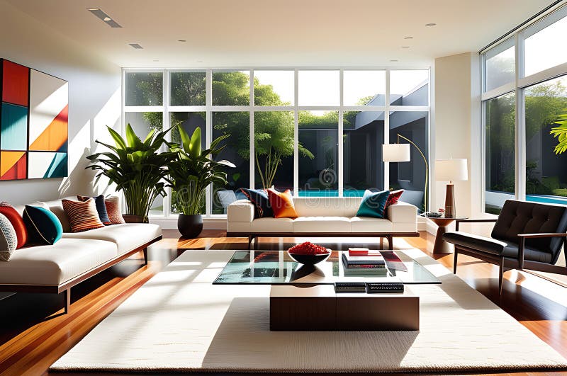 Modern Elegance: Wide-Angle View of a Spacious Living Room with ...