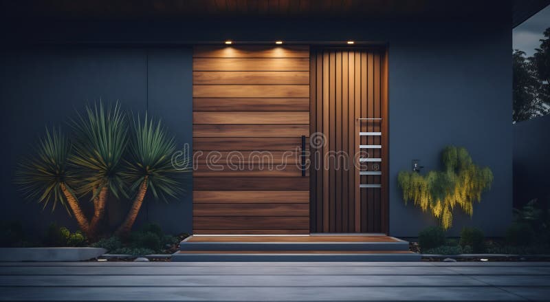 Modern Elegance: Wooden Door and Potted Topiary Stock Photo - Image of ... Modern Elegance: Wooden Door and Potted Topiary Stock Photo - Image of ...