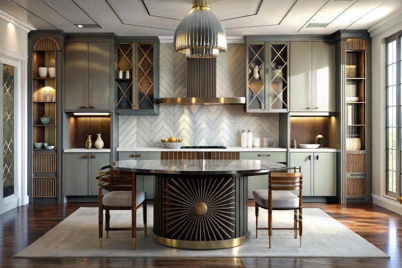 Modern and Elegant Art Deco Kitchen Interior Illuminated by Natural ...