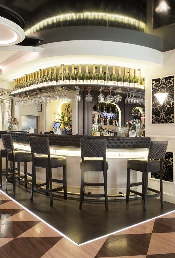 Modern and Elegant Black Bar Editorial Photography - Image of dining ...