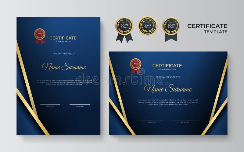 Modern Elegant Blue Gold Certificate Template Stock Illustration ...