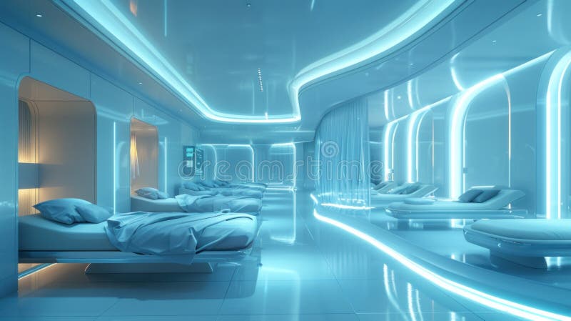 Modern Hospital Room with Several Beds Stock Photo - Image of medical ...