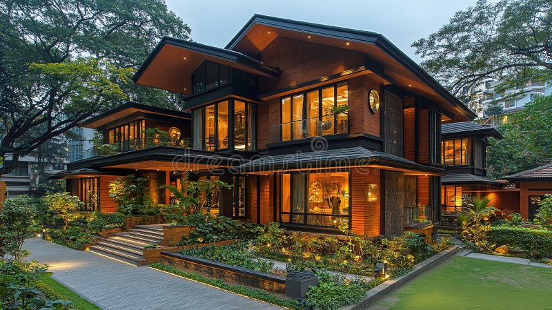 Modern Elegant House with Large Windows, a Beautiful Garden and a ...