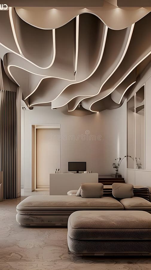 Modern Elegant Interior Design with Creative Ceiling Stock Illustration ...