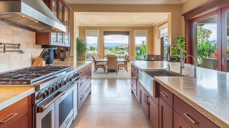 Modern and Elegant Kitchen Interior with Open Concept Design and Scenic ...