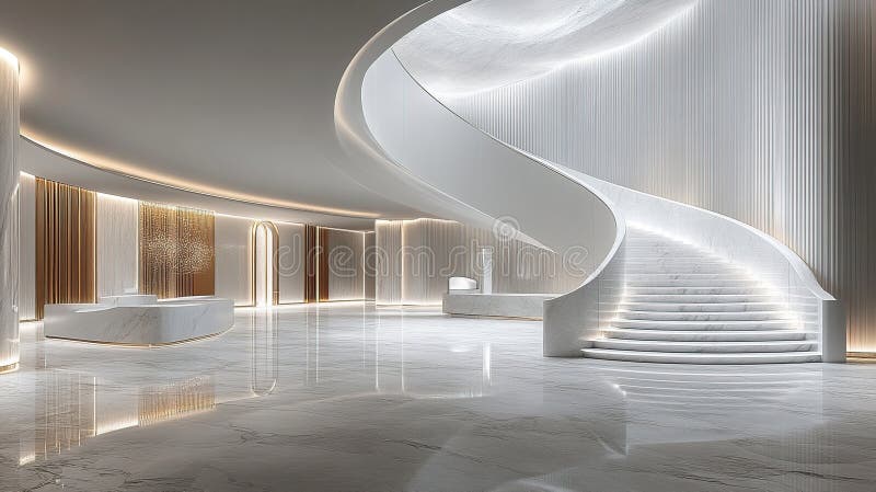 Modern, Elegant, Spacious Lobby with a Sweeping White Marble Staircase ...