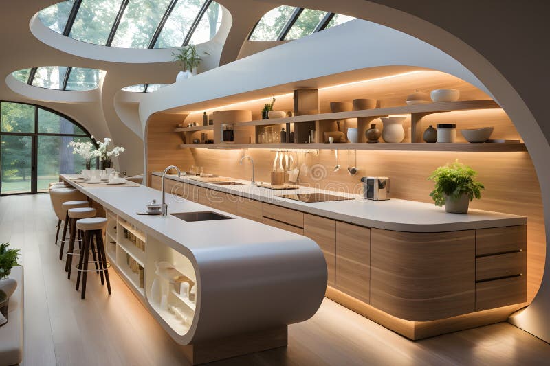 A Modern, Elegantly Designed Kitchen with Unique Architectural Elements ...