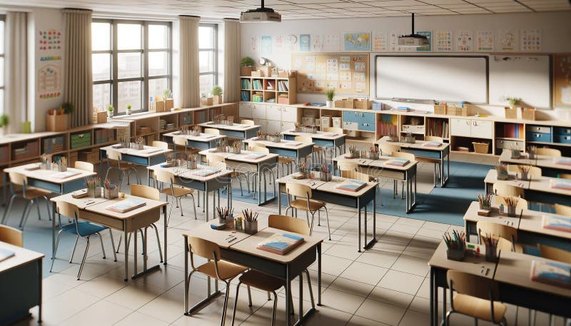 Modern Elementary Classroom Interior. Concept Education, Learning ...