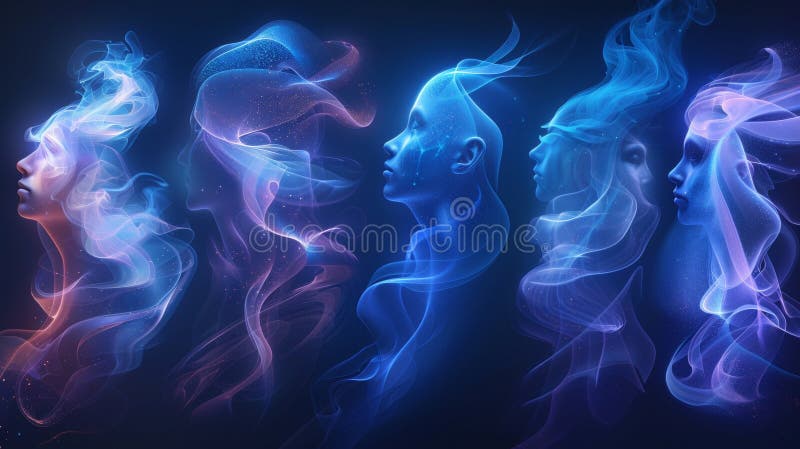 Modern Elements Representing Air Flow. Side and Full Face Views, with ...