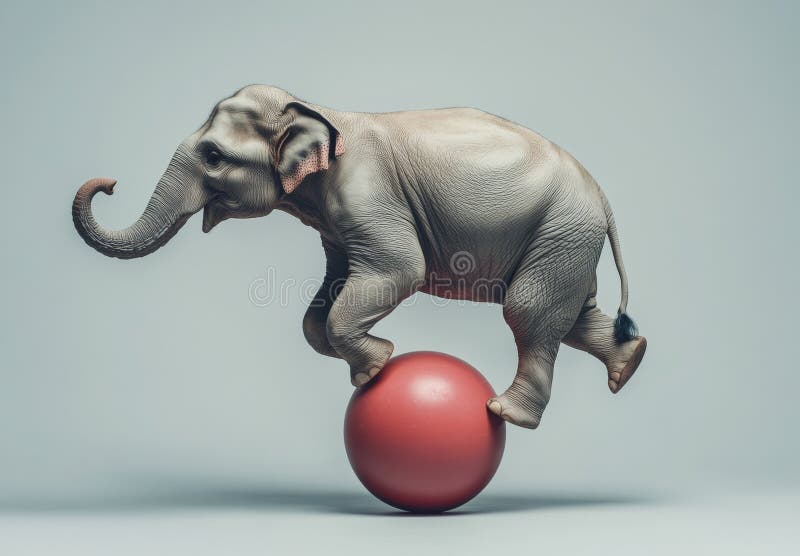 This is a Modern of an Elephant Balancing on a Ball. Stock Photo ...