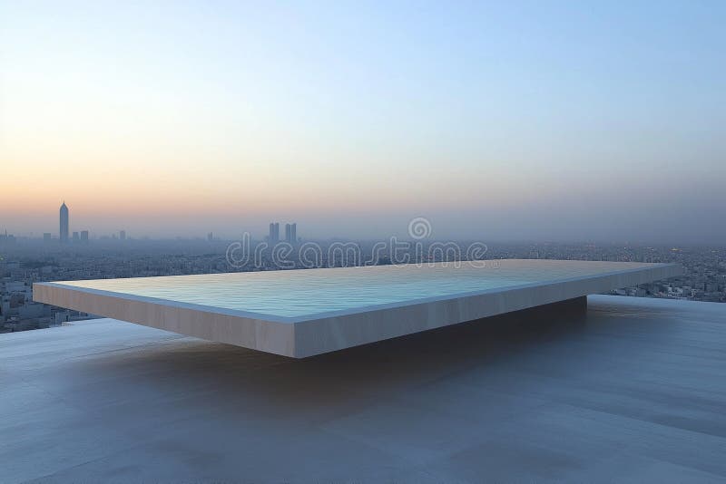 Modern Elevated Platform Overlooking Cityscape at Sunset Stock ...