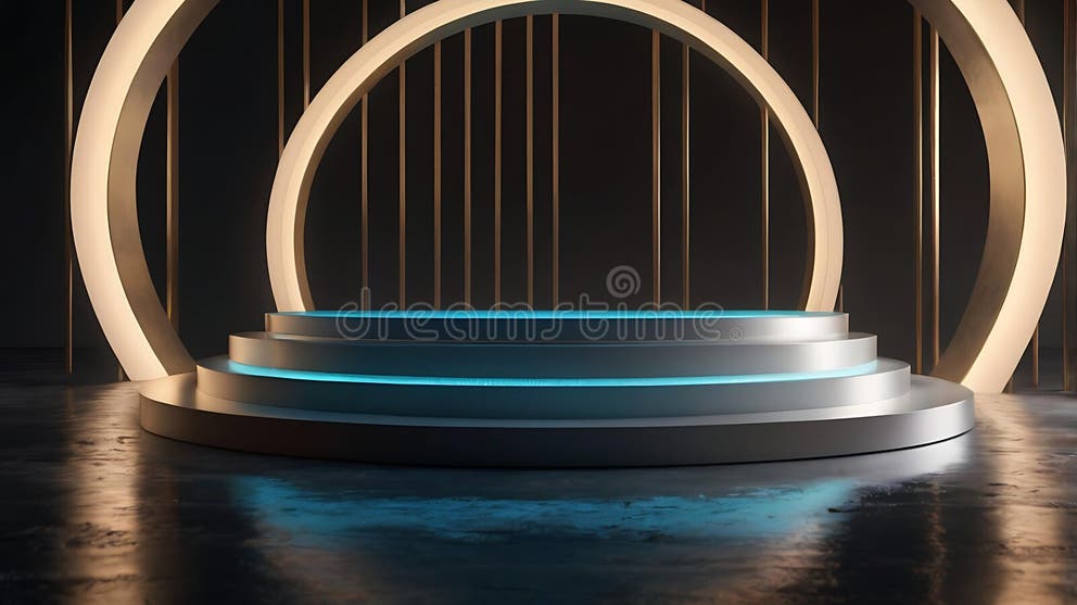 Modern Elevated Platform Stage with Circle Backdrop Stock Illustration ...