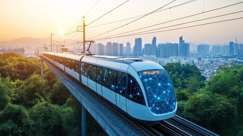 Modern Elevated Train, Downtown Cityscape, Public Transportation ...