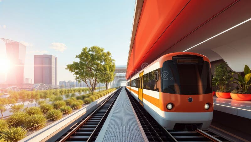 Elevated Train at City Station, Generative Ai Stock Illustration - Illustration of city ...