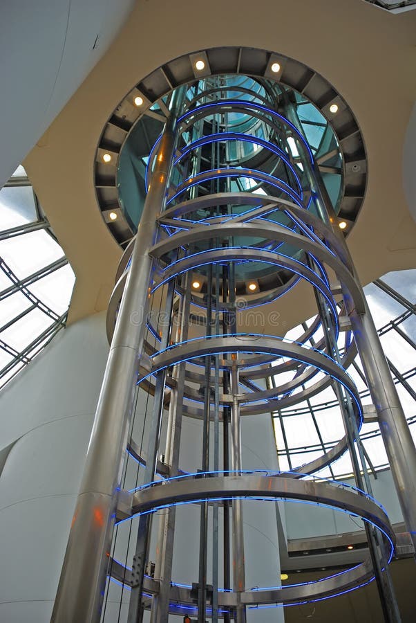 Modern Moving Elevator in Shopping Center. Glass Lift. Stock Image ...