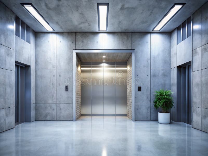 Modern Elevator Ascending in a Stunning Concrete Lobby a Minimalist ...