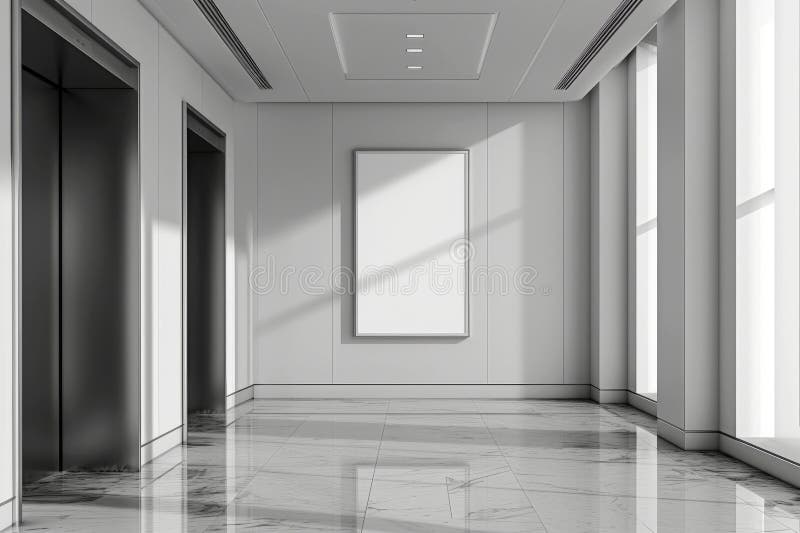 A Modern Elevator with Blank White Billboard. Office or Modern Hotel ...