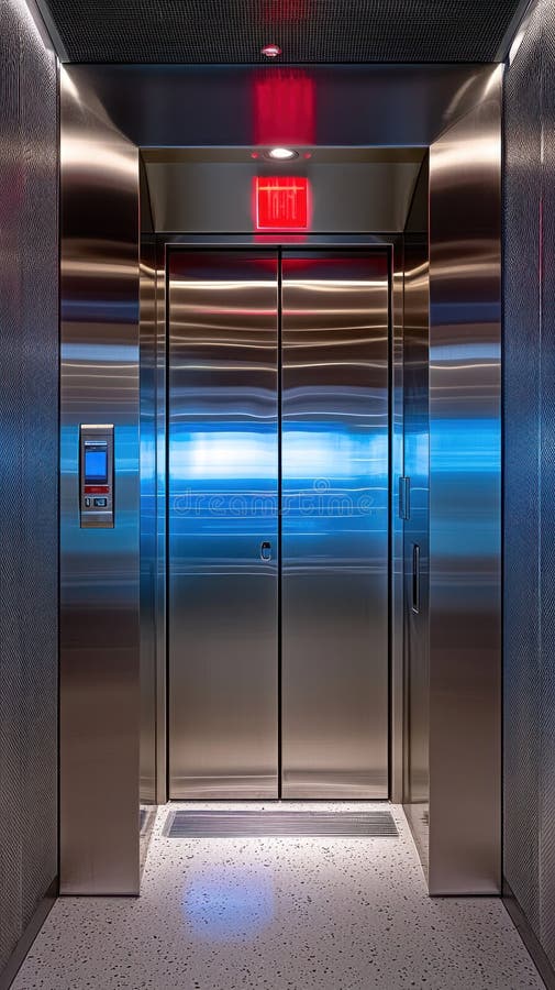 Modern Elevator with Blue Light Reflection in a Building Stock ...