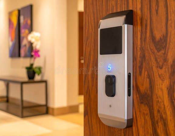 Modern Elevator Call Button Panel on Wood Wall. Elegant Design Stock ...