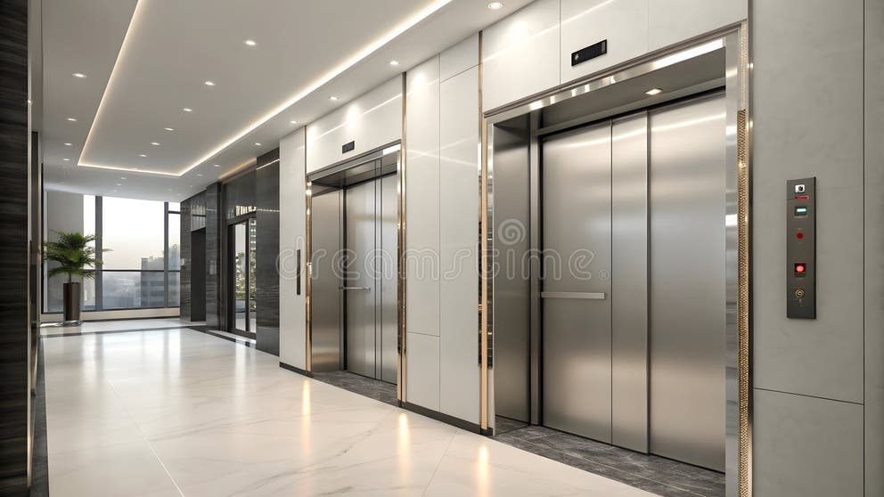 Modern Elevator with Closed Doors Stock Illustration - Illustration of ...