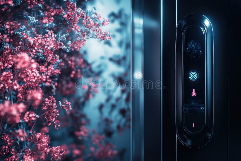 Modern Elevator Control Panel Alongside Vibrant Floral Display in a ...