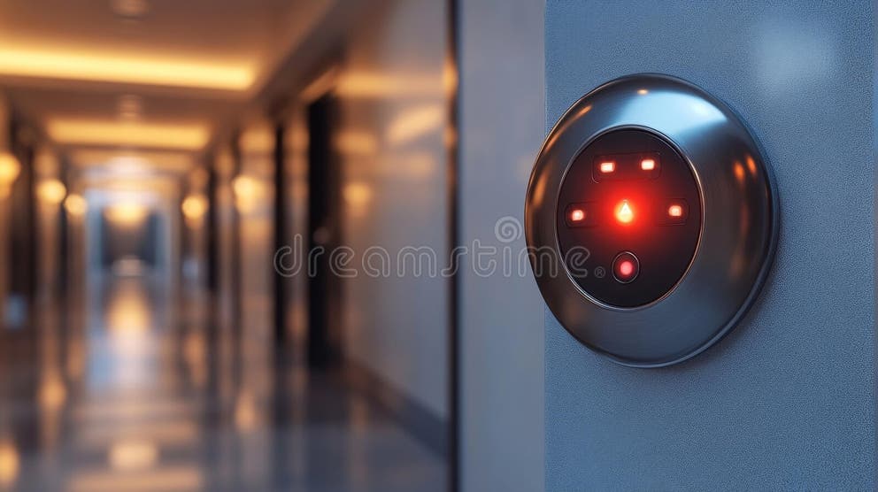 Modern Elevator Control Panel with Red Indicator Lights in a Corridor ...