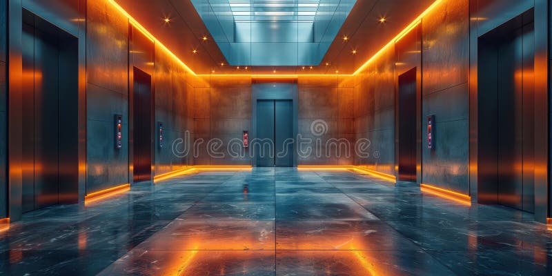 Modern Elevator Hallway with Warm Lighting. Created by Generative ...