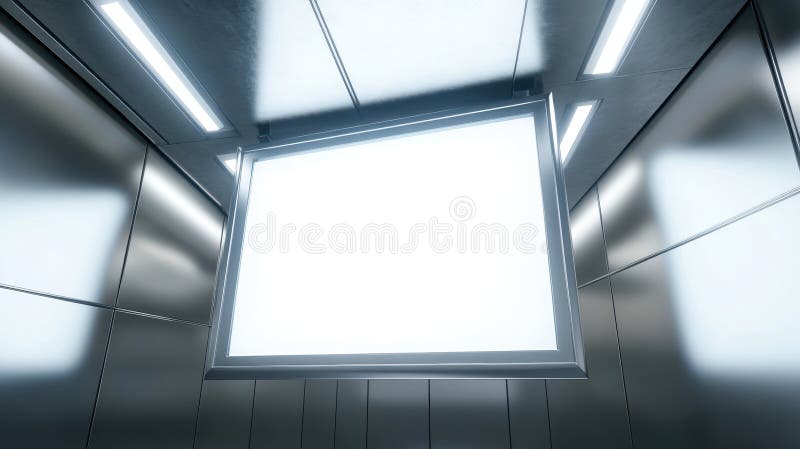 Modern Elevator Interior with Illuminated Ceiling and Reflective ...