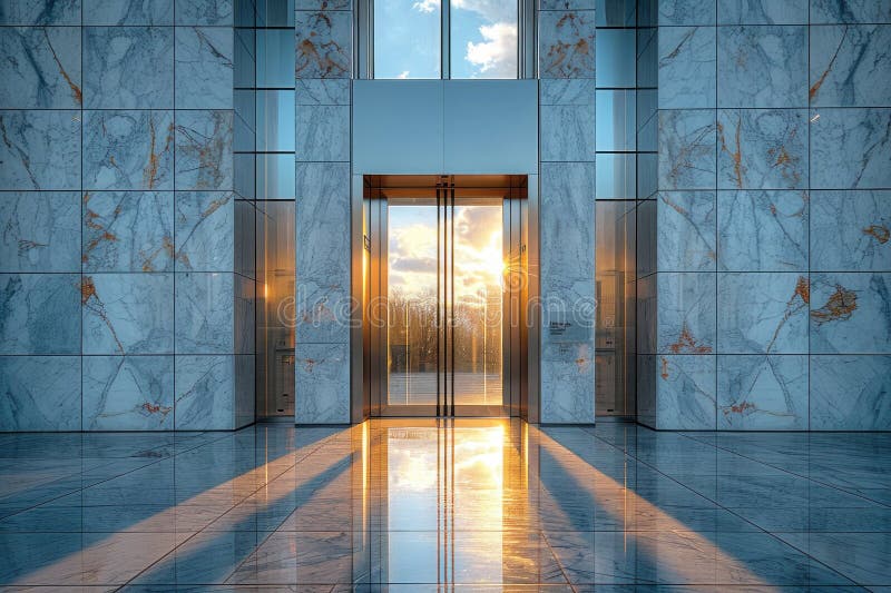 Modern Elevator Interior with Open Doors in a Contemporary Office ...