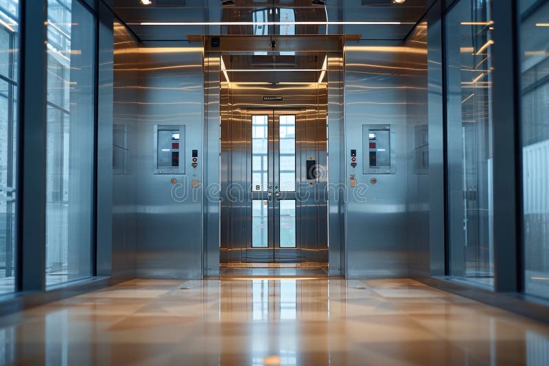 Modern Elevator Interior with Open Doors in a Contemporary Office ...