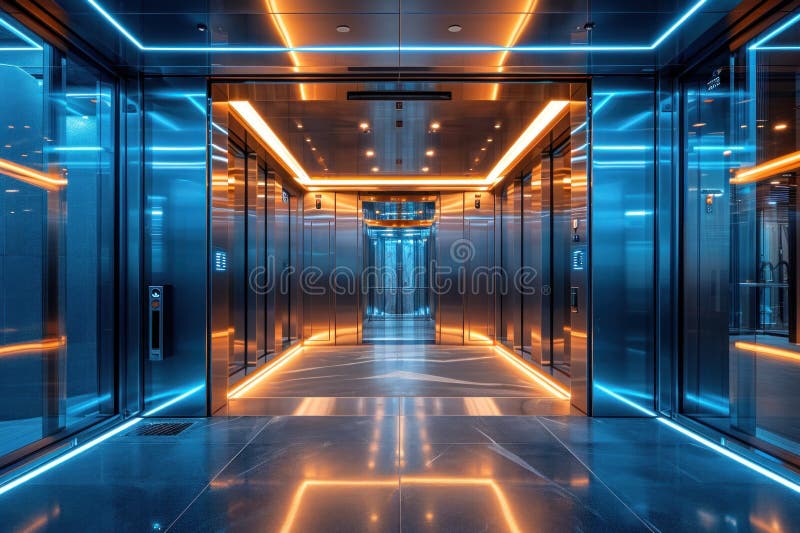 Modern Elevator Interior with Open Doors in a Contemporary Office ...
