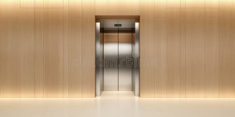 Modern Elevator in Light Wooden Wall. Hidden Room Behind Elevator ...