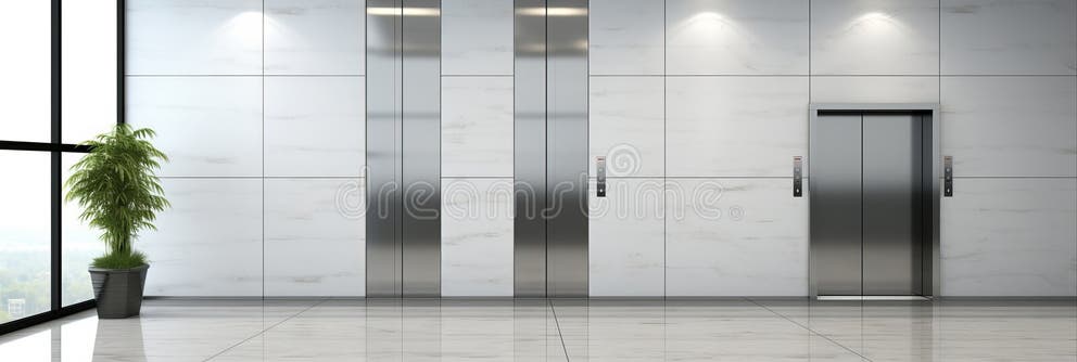 Modern Elevator Lobby with Sleek Design and Natural Light from Large ...