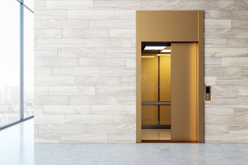 Modern Elevator in an Open Concept Office with a Panoramic City View ...