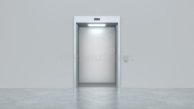Modern Elevator with Open Metal Doors. Concept of Business Center or ...