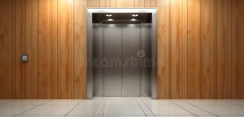 Modern Elevator Opening into Hidden Interior Space. Wooden Wall Panels ...