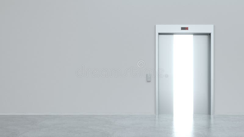 Modern Elevator with Open Metal Doors. Concept of Business Center or ...
