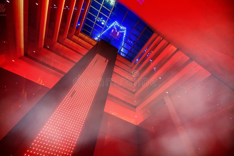 Modern Elevator Tunnel Inside a Skyscraper at Night Stock Image - Image ...