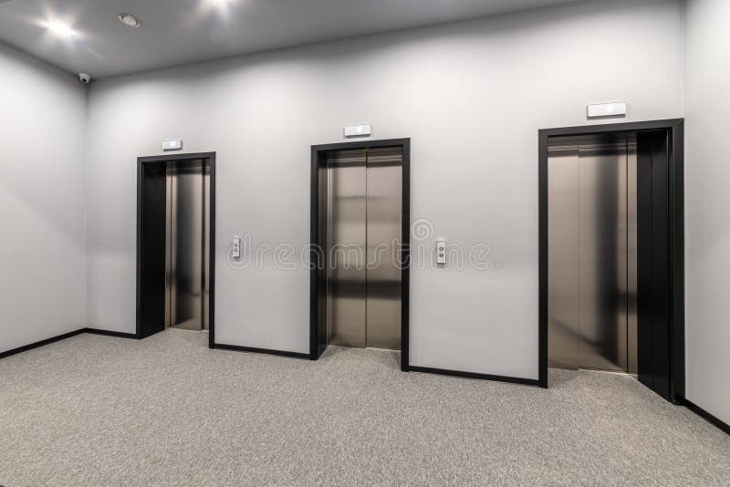 Modern Elevators in a Business Lobby, Hotel or Store. Interior of ...