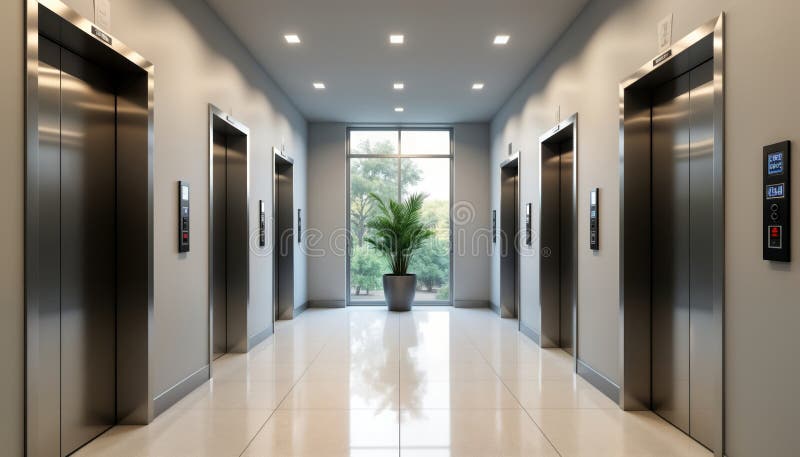 Modern Elevators with Metallic Doors, Digital Floor Indicators Featured ...