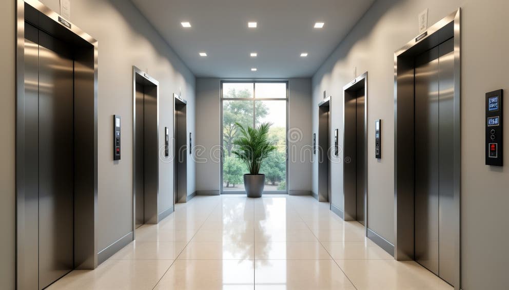 Modern Elevators with Metallic Doors, Digital Floor Indicators Featured ...