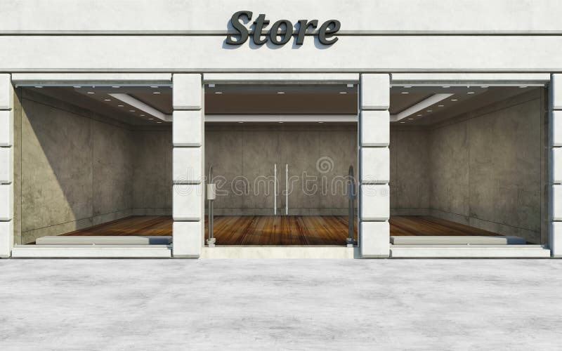 Modern Elite Empty Store Front with Big Windows in the Street at Day ...
