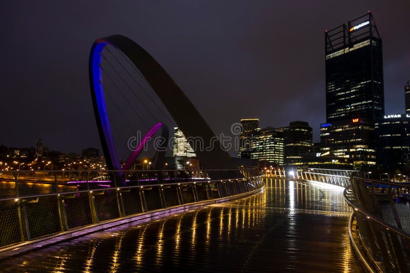 Modern Elizabeth Quay Bridge at Night in Perth, Western Australia ... Modern Elizabeth Quay Bridge at Night in Perth, Western Australia ...
